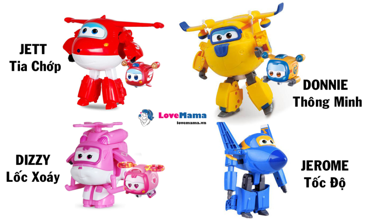 Tên nhân vật đội bay siêu đẳng Super Wings có hình ảnh rõ ràng